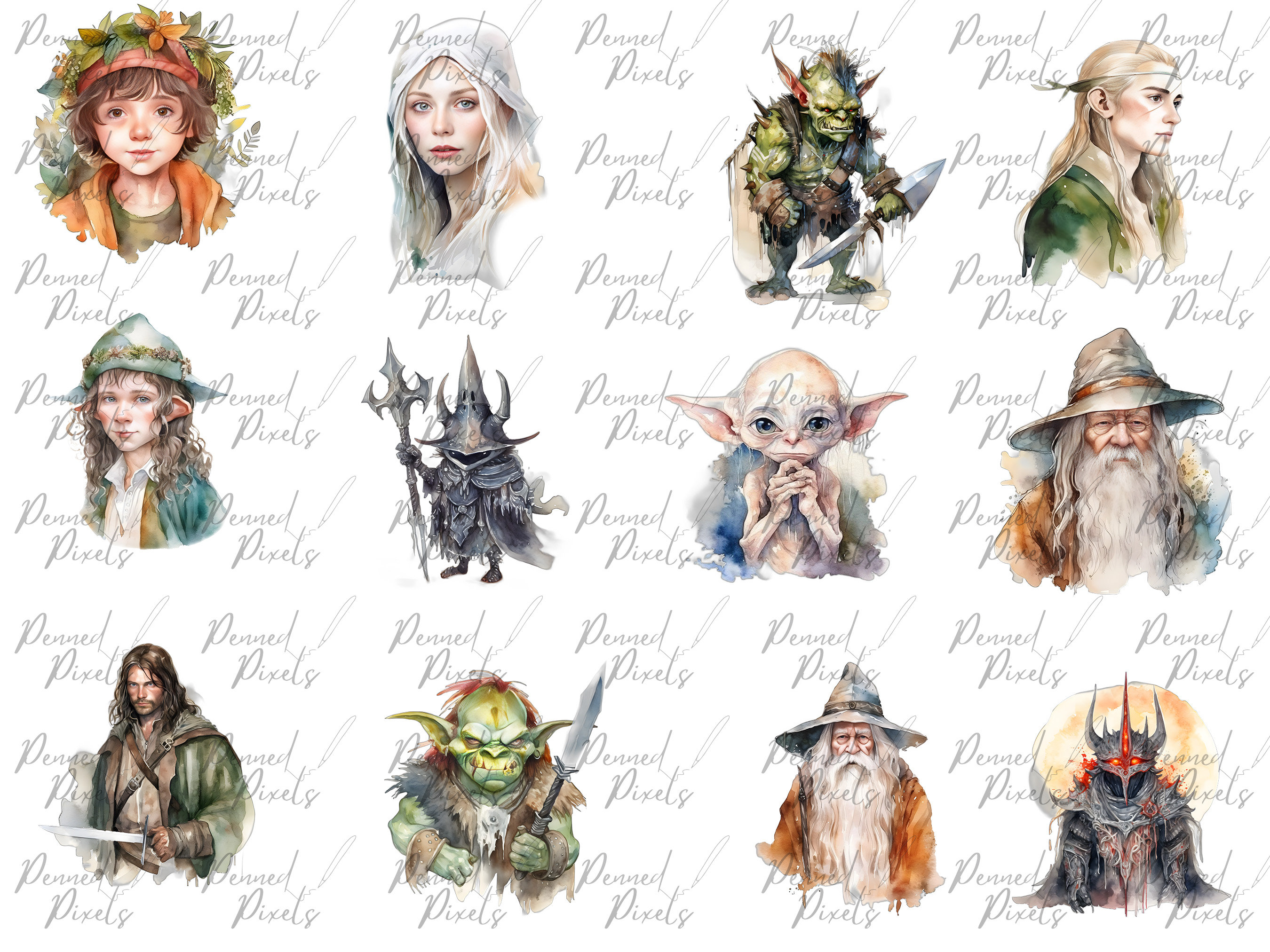 Fantasy Characters Clipart PNG Set 24 Hobbit Wizard Elf - Etsy