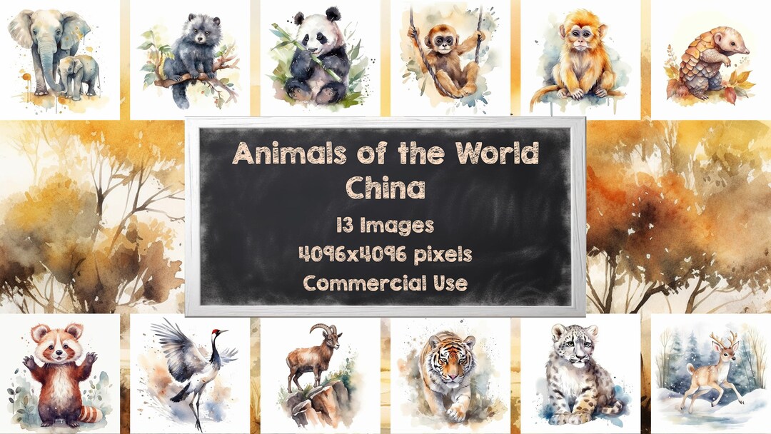 Wildlife Art Prints Animals of China Instant Download Watercolors ...