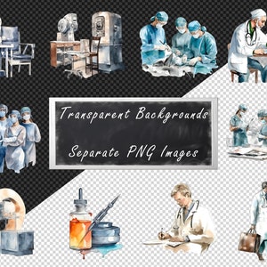 28 Doctors Watercolor Clipart PNG Set, Hospital Themed Clipart With ...