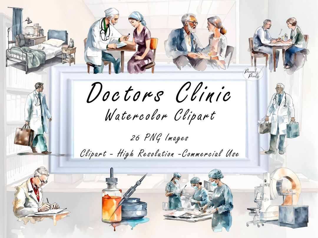 28 Doctors Watercolor Clipart PNG Set, Hospital Themed Clipart With ...