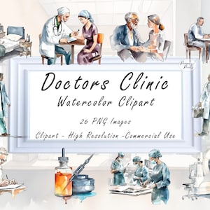 28 Doctors Watercolor Clipart PNG Set, Hospital Themed Clipart With ...