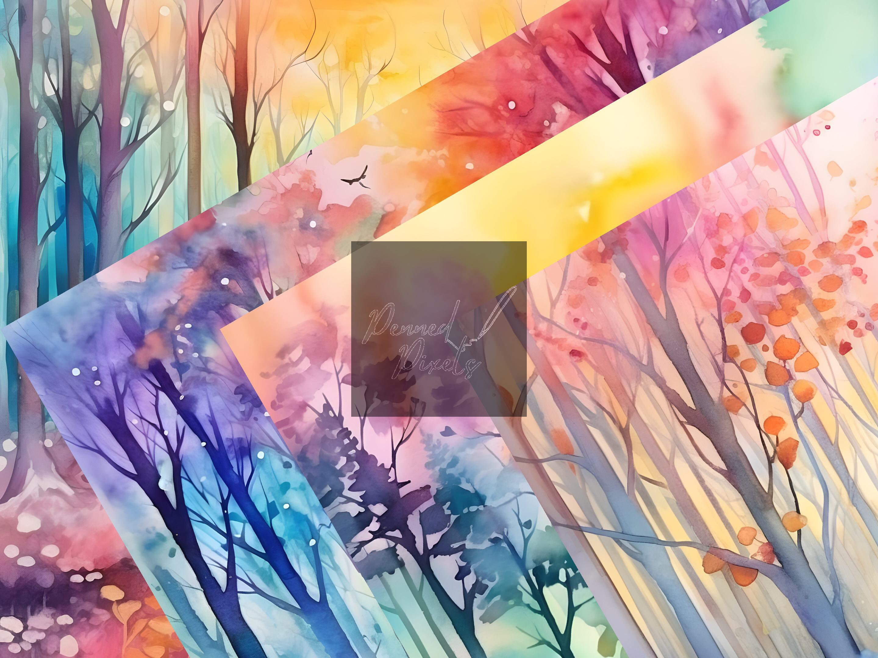 Fantasy Watercolor Backgrounds 44 Hi-res JPG Mystical Castles, Forest ...