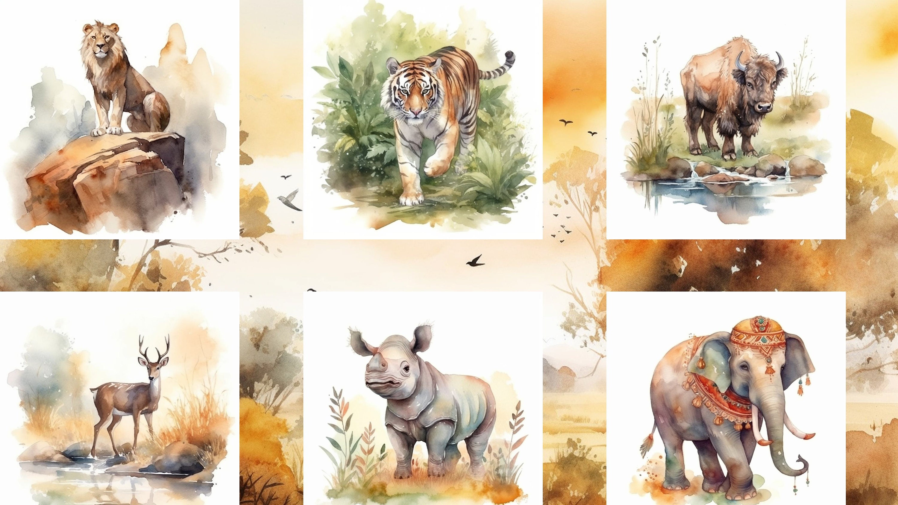 Wildlife Art Prints Animals of India Instant Download Watercolors ...