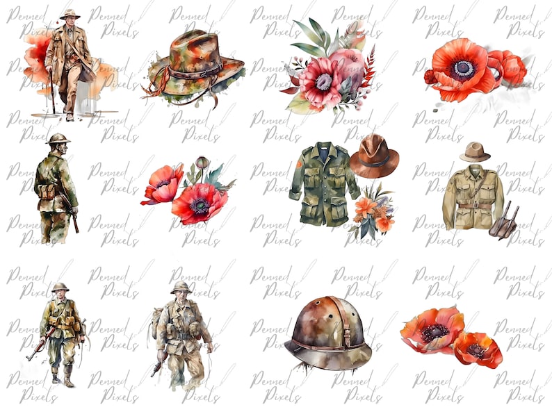 Anzac Day Watercolor Clipart, Heartfelt Australian Military Remembrance ...