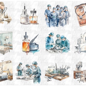28 Doctors Watercolor Clipart PNG Set, Hospital Themed Clipart With ...