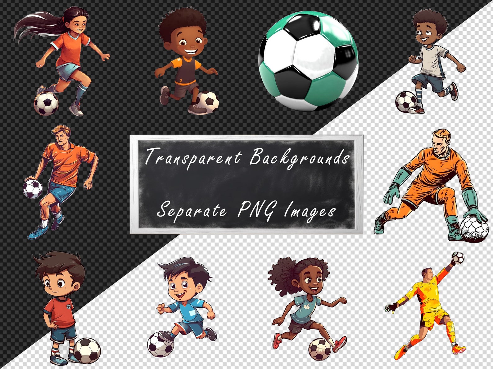 Soccer Players Clipart PNG Set, 32 Football Kids and Soccer Balls ...