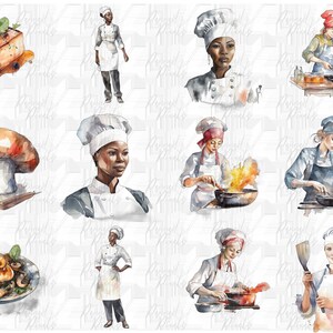 Female Chefs Kitchen Watercolor Clipart PNG Set, 42 Colorful Woman ...