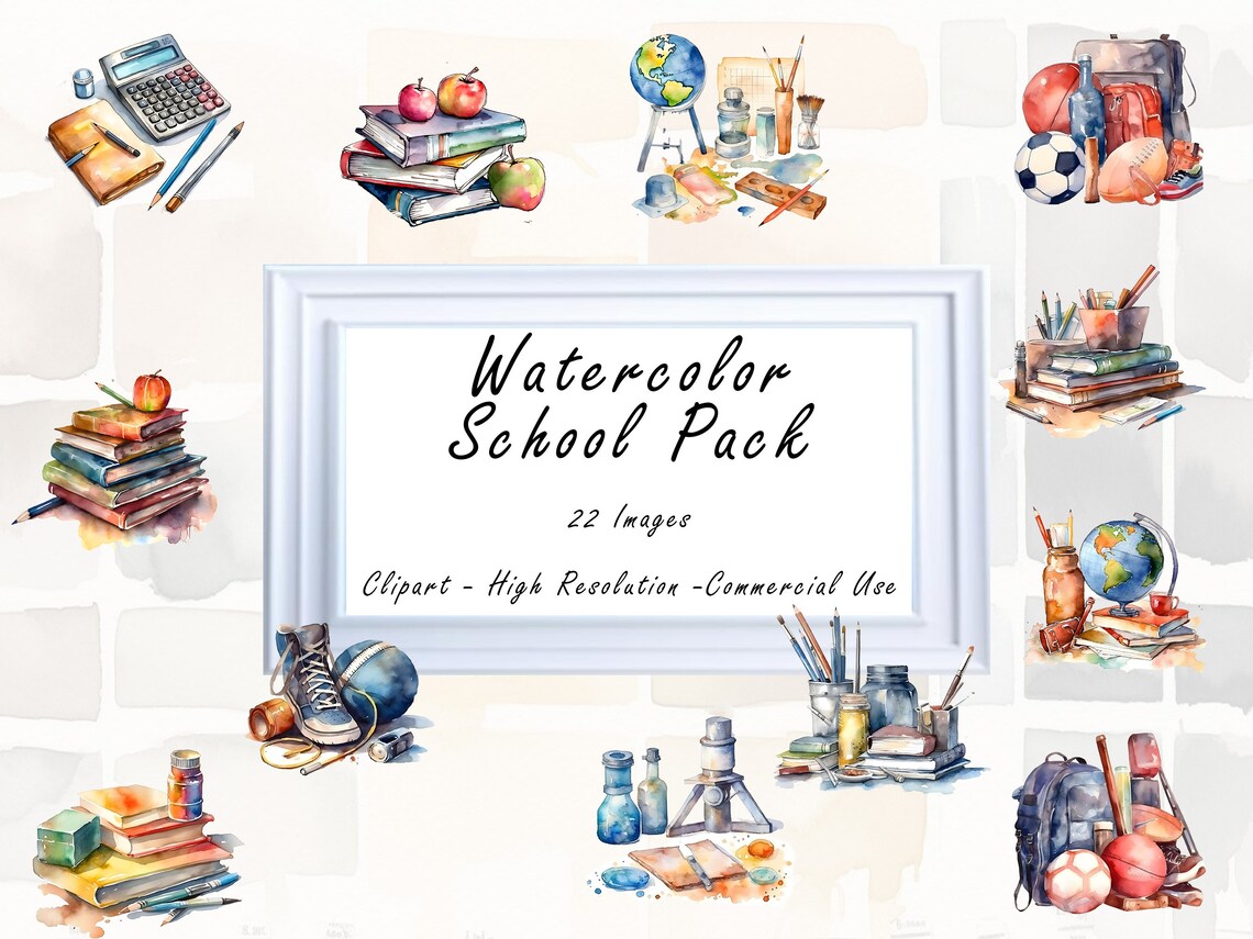 Watercolor School Clipart PNG Classroom Artwork for Teachers - Etsy