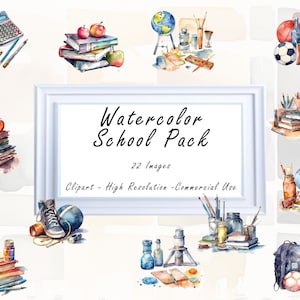 Watercolor School Clipart PNG Classroom Artwork for Teachers - Etsy