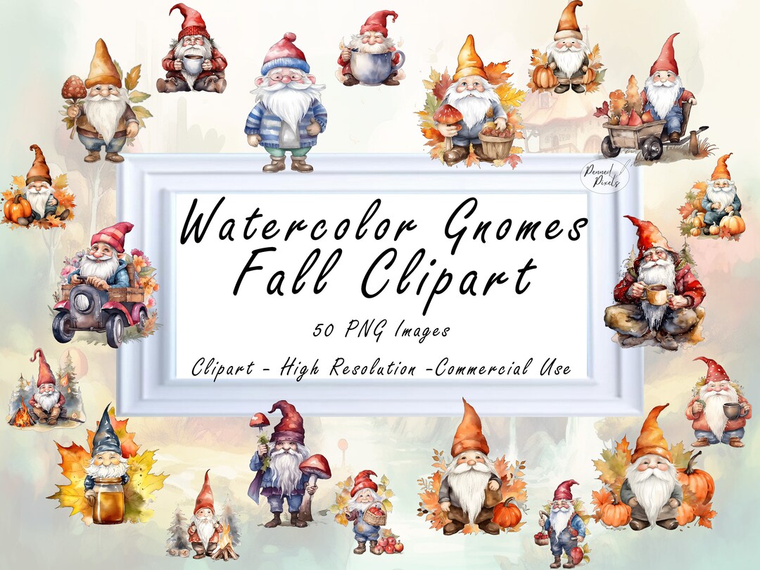 Watercolor Fall Gnome Clipart 50 Cute Autumn Gnome Clipart Bundle ...