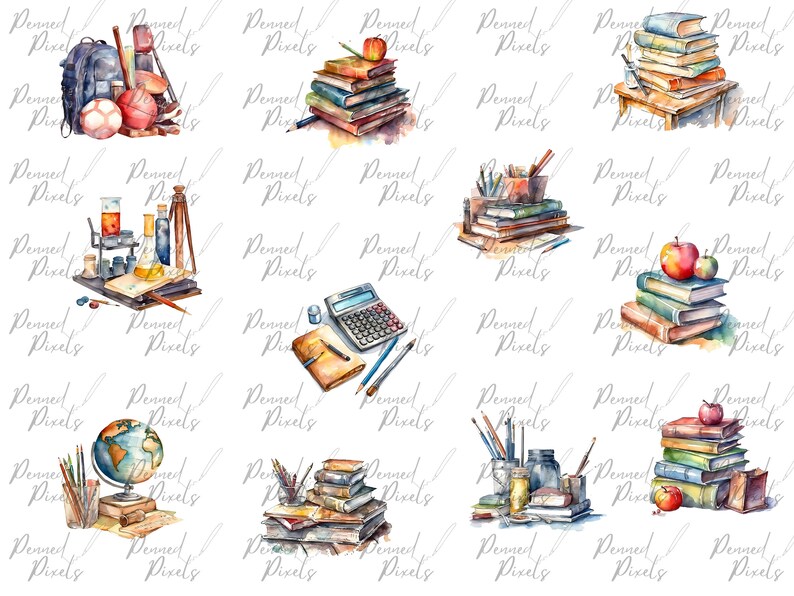 Watercolor School Clipart PNG Classroom Artwork for Teachers - Etsy