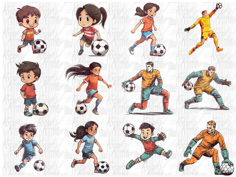 Soccer Players Clipart PNG Set, 32 Football Kids and Soccer Balls ...