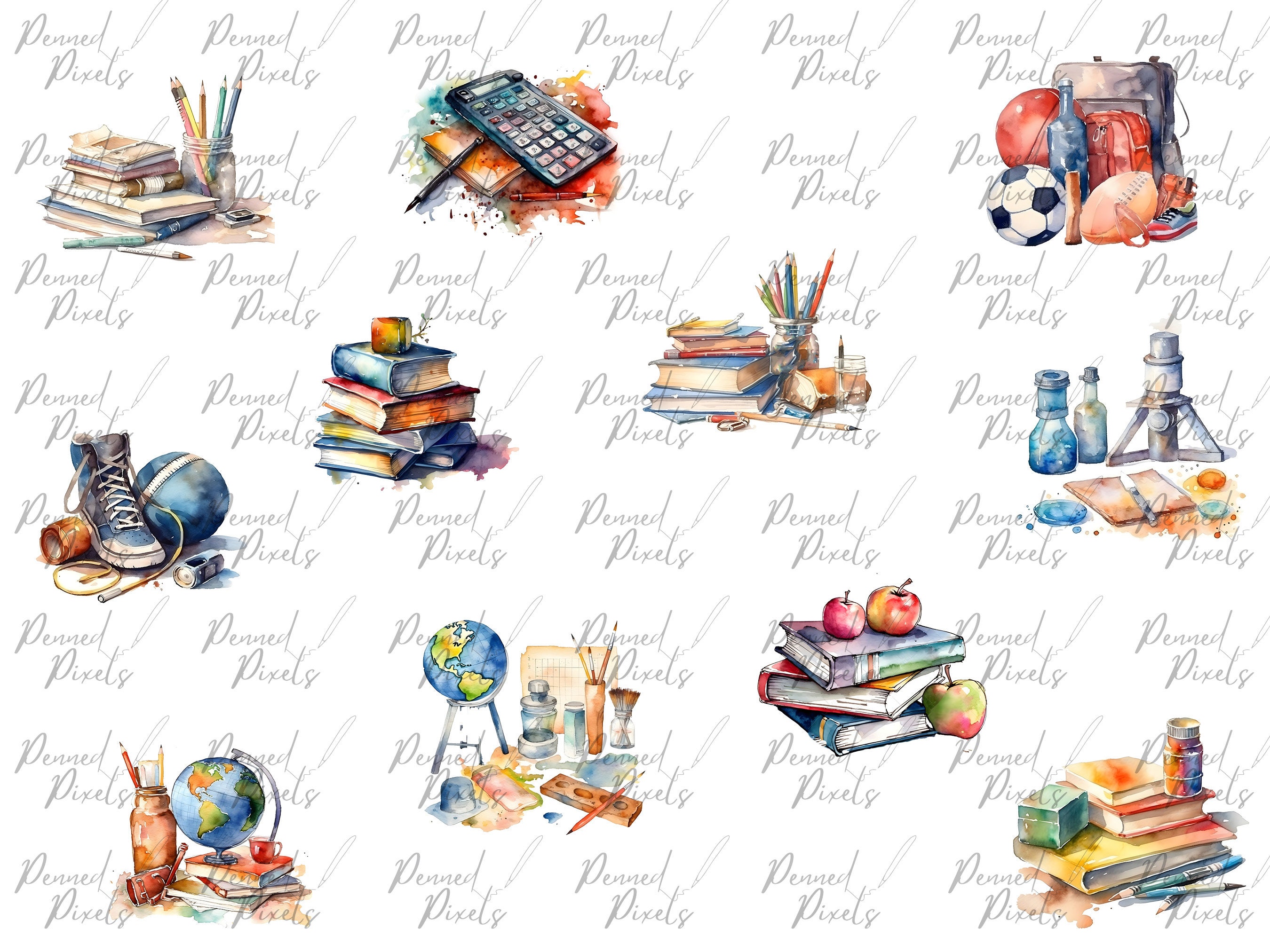 Watercolor School Clipart PNG Classroom Artwork for Teachers - Etsy