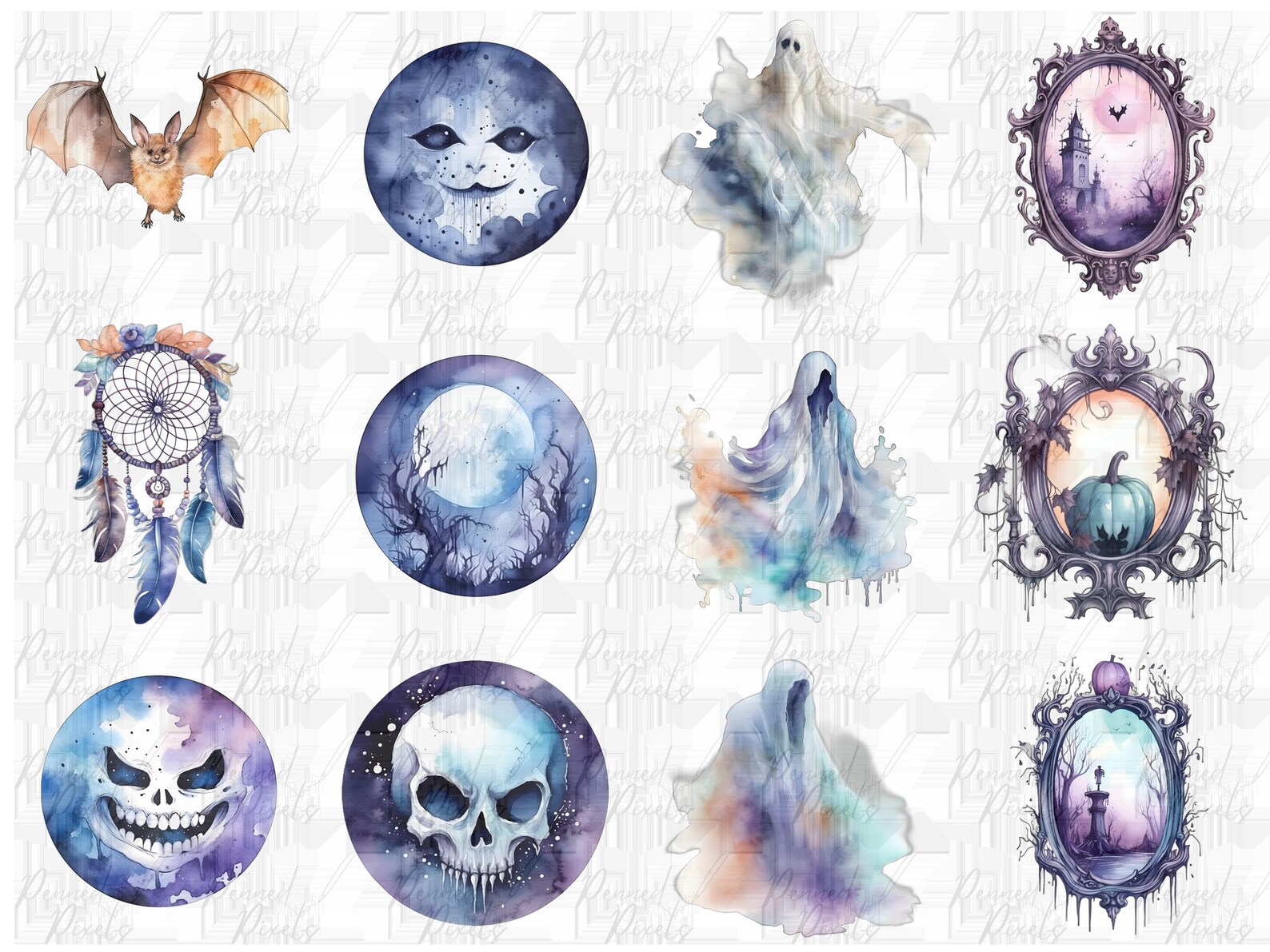 Watercolor Nightmare Clipart 52 Scary Halloween Creatures Clipart ...