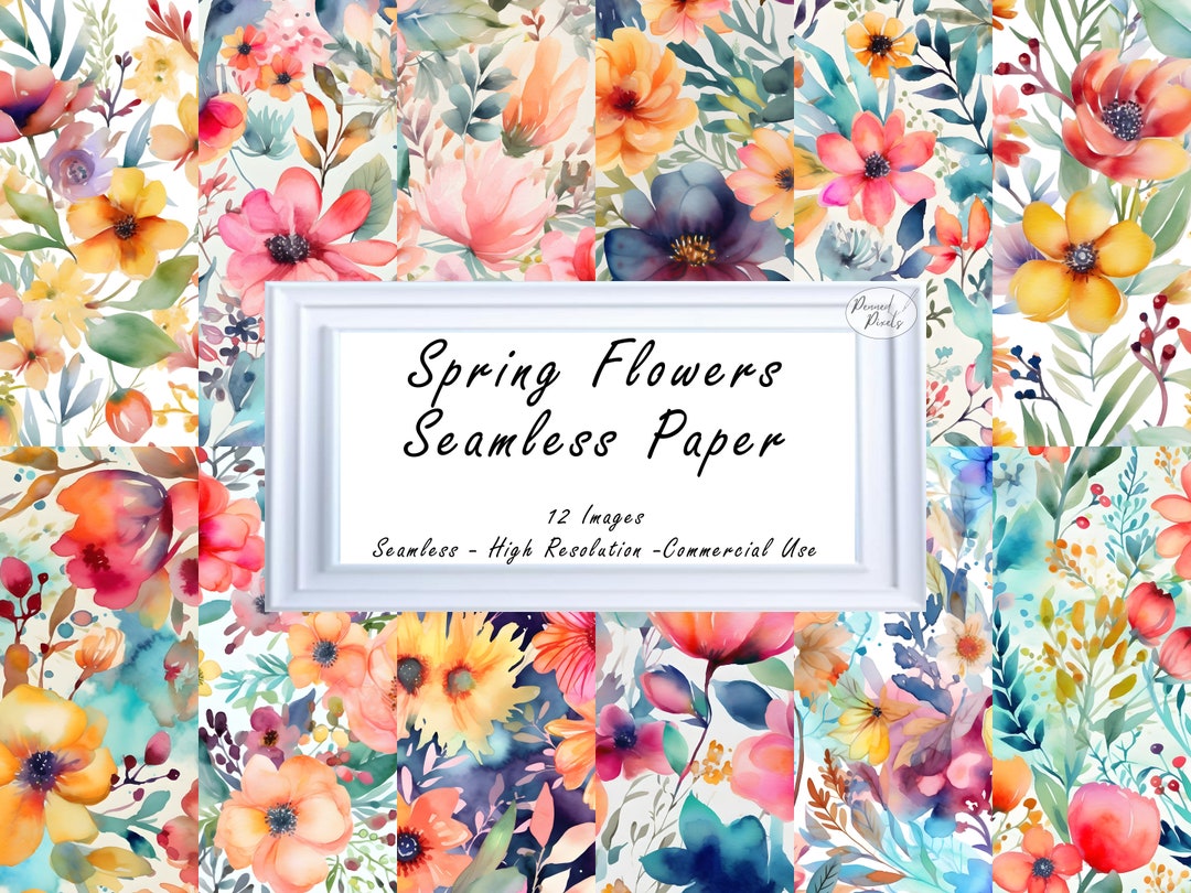 Spring Flowers Watercolor Digital Paper - Seamless Bright Patterns With ...
