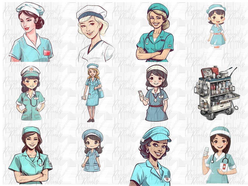 Cute Female Nurses Clipart PNG Set, 32 Colorful Woman Healthcare ...