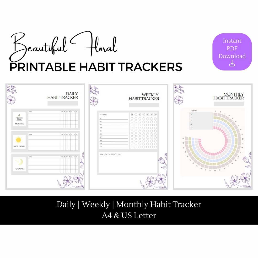 Habit Tracker Beautiful Floral Design Track Habits Daily - Etsy