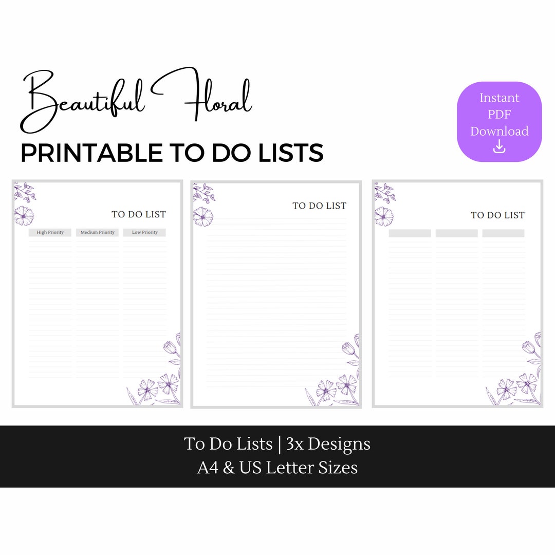 Printable to Do Lists Beautiful Blue Floral Design 3 - Etsy