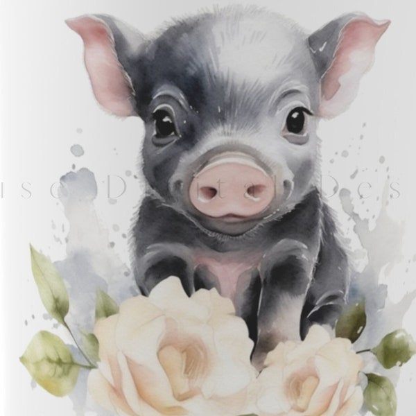 Baby Pig Clipart, Piglet Clipart, Farm Animal, PNG Watercolor, Clipart ...