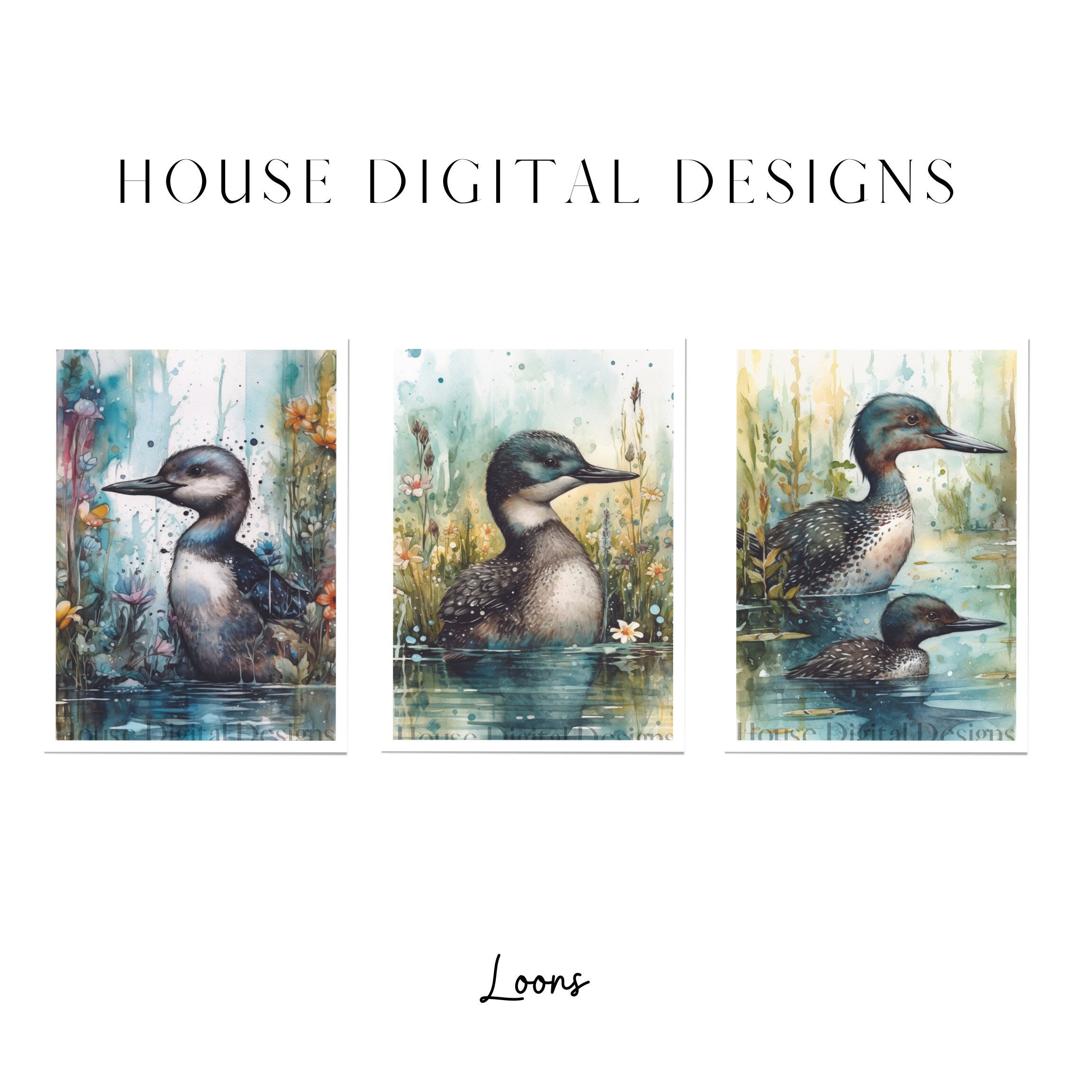 Loons, Baby Loons, Watercolor Digital Downloads, Bundle Clipart ...