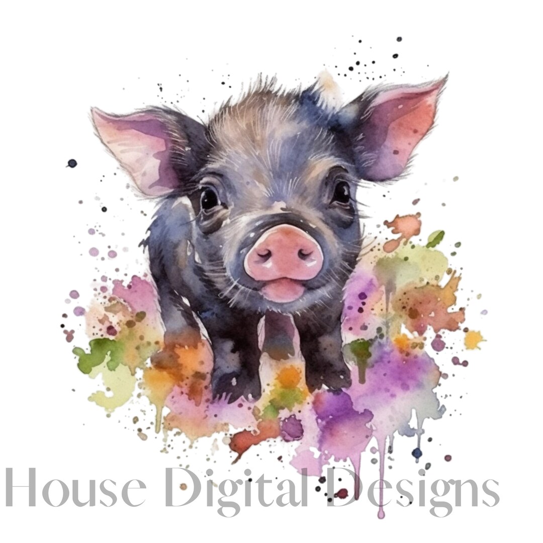 Baby Pig Clipart, Piglet Clipart, Farm Animal, PNG Watercolor, Clipart ...