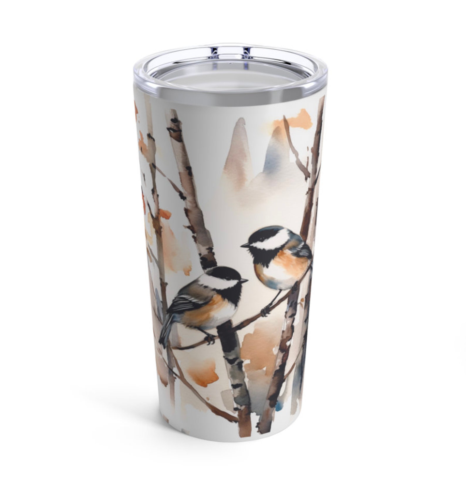 Chickadee, Birch Trees Watercolor Portraits Illustration, Black-capped ...