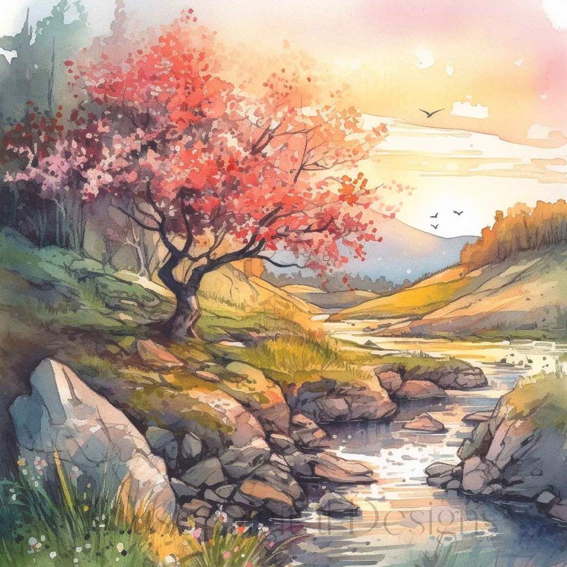 Blossom Cherry Tree Artwork, Printable Cherry Tree Art Work, JPG Files ...