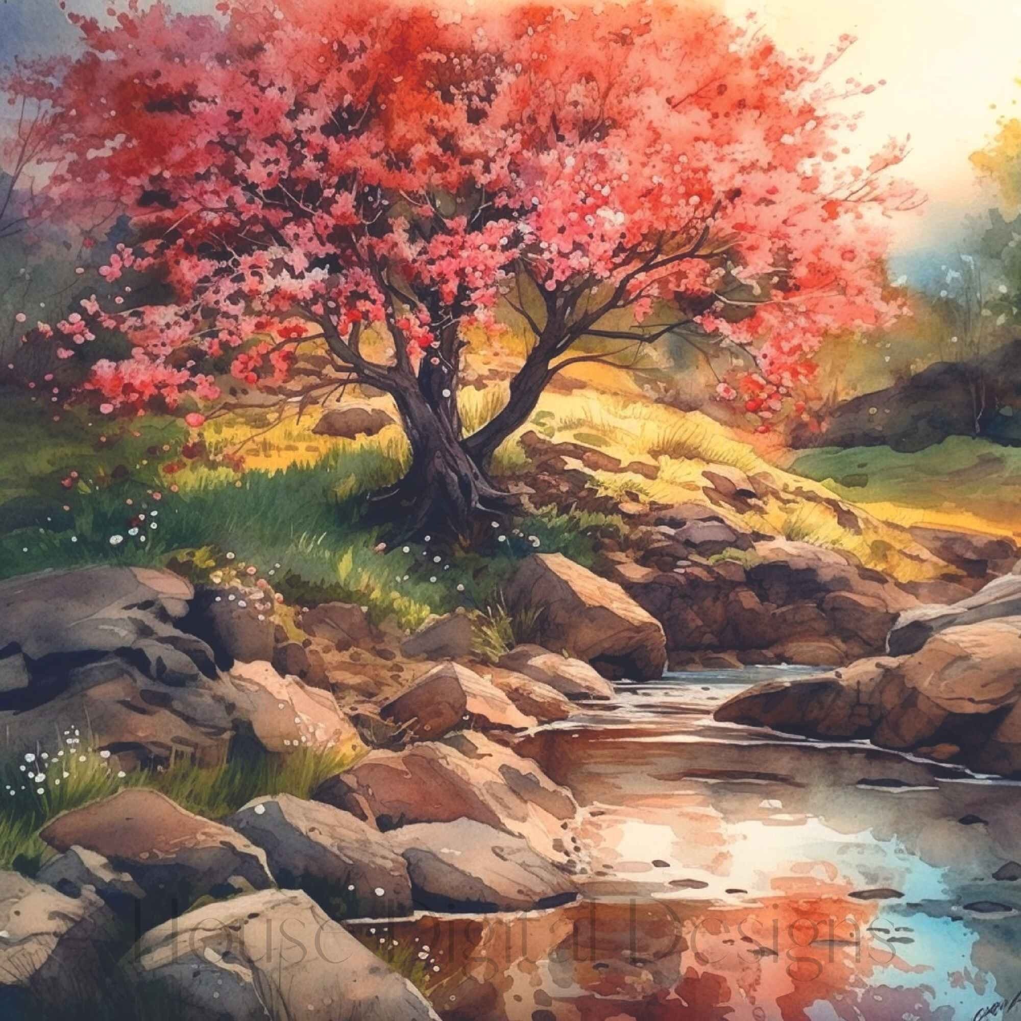 Blossom Cherry Tree Artwork, Printable Cherry Tree Art Work, JPG Files ...