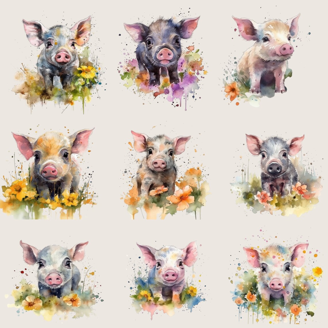 Baby Pig Clipart, Piglet Clipart, Farm Animal, PNG Watercolor, Clipart ...