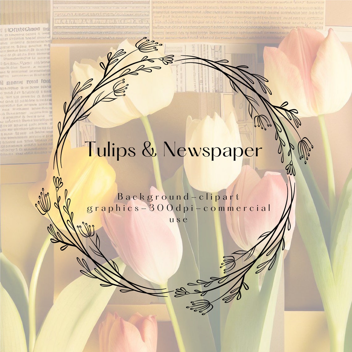 Tulip Flowers With Newspaper, Print on Demand, Clipart Png, Digital ...