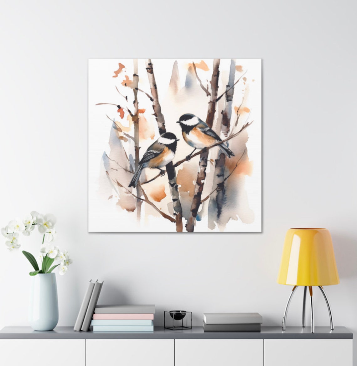 Chickadee, Birch Trees Watercolor Portraits Illustration, Black-capped ...
