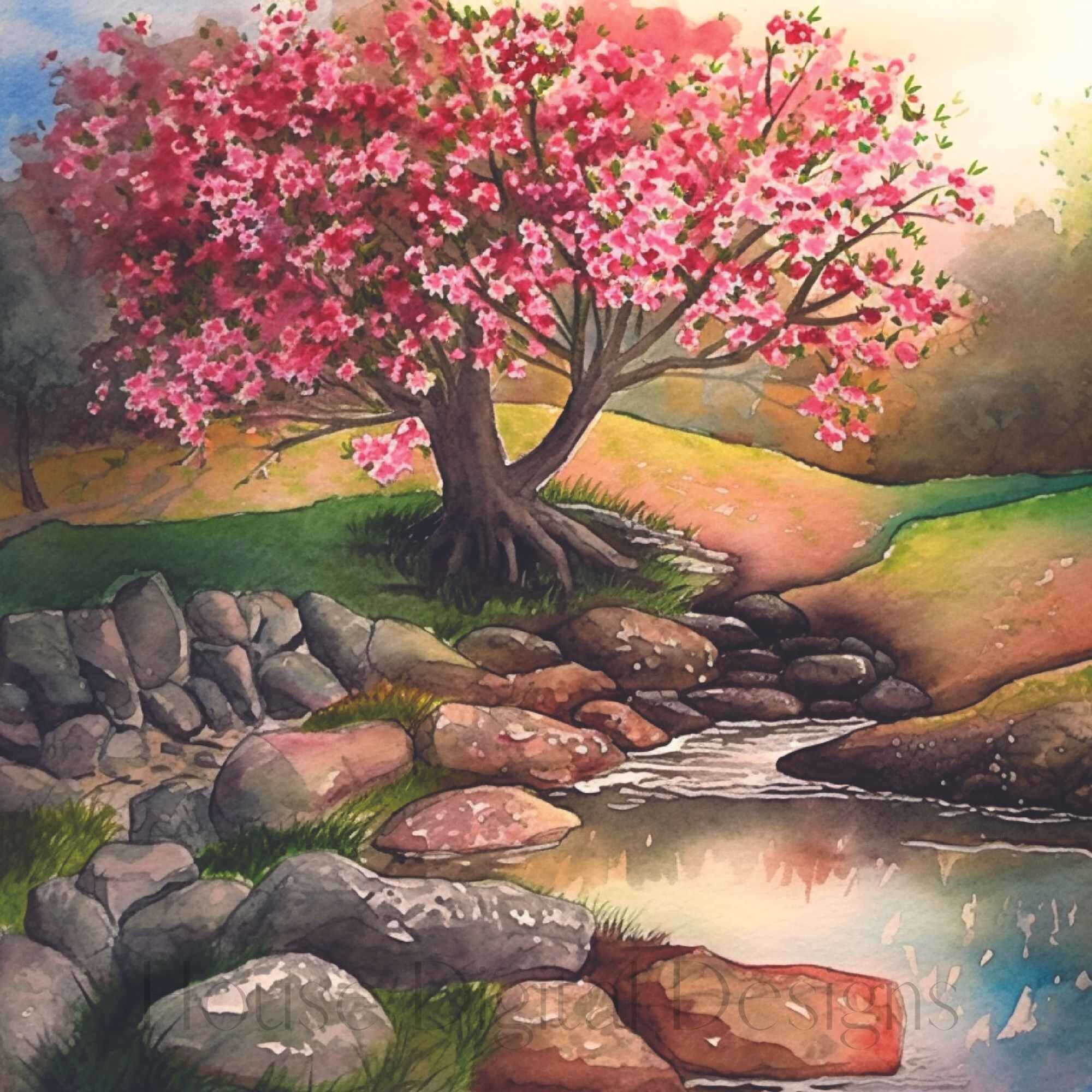 Blossom Cherry Tree Artwork, Printable Cherry Tree Art Work, JPG Files ...