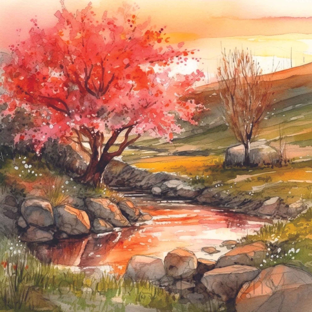 Blossom Cherry Tree Artwork Printable Cherry Tree Art Work - Etsy