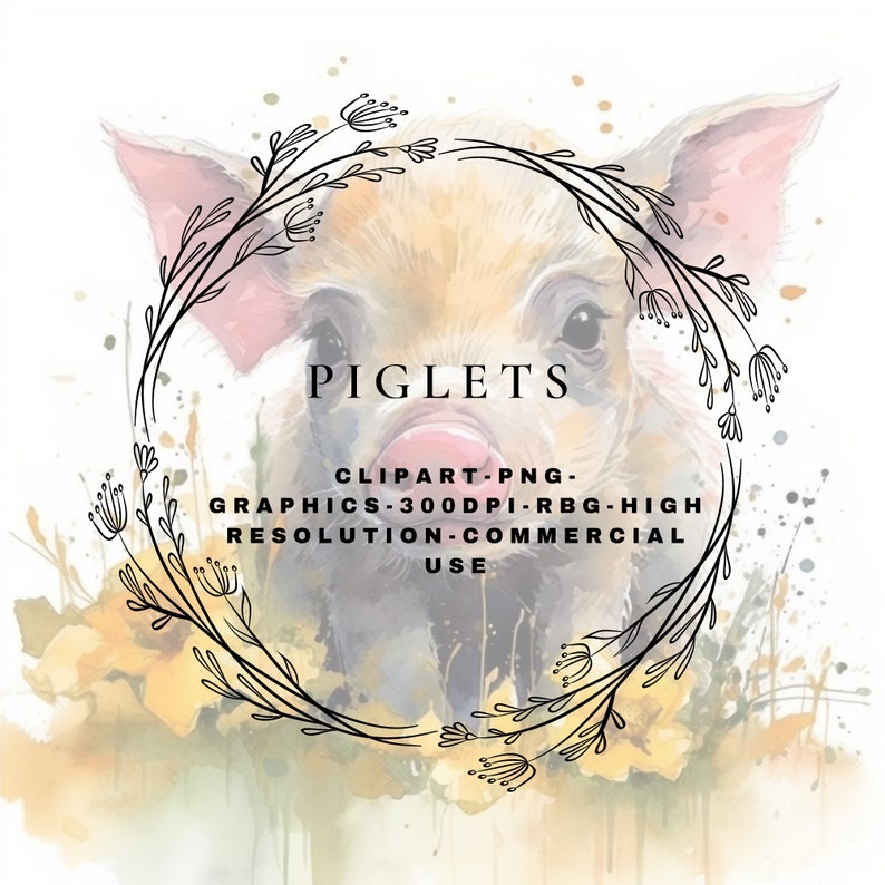 Baby Pig Clipart, Piglet Clipart, Farm Animal, PNG Watercolor, Clipart ...