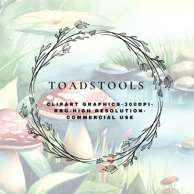 Toadstool Watercolor Digital Image for Print on Demand, Toadstool ...