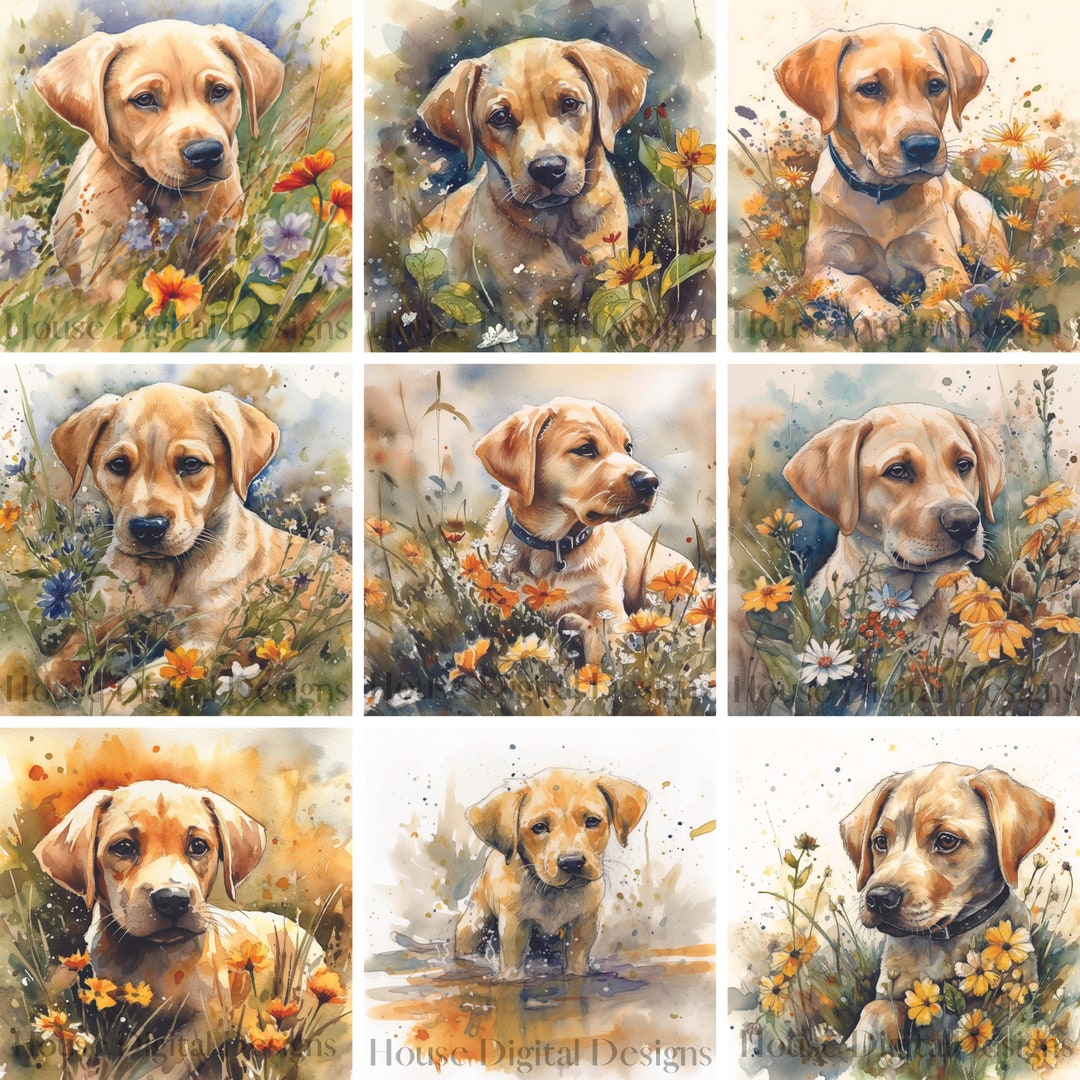 Lab Puppy Watercolor Digital, Printable Art, Dog Art, Downloadable ...