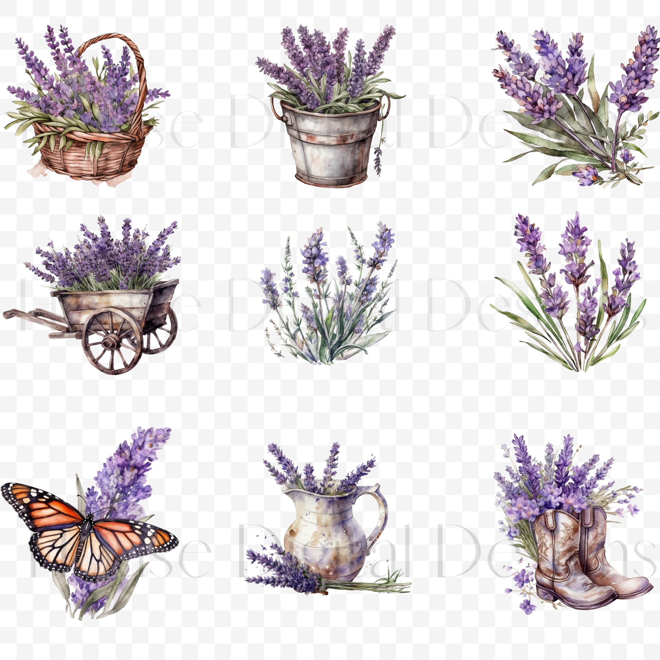 Lavender Floral Watercolor Art, Lavender Animal Watercolor Art ...