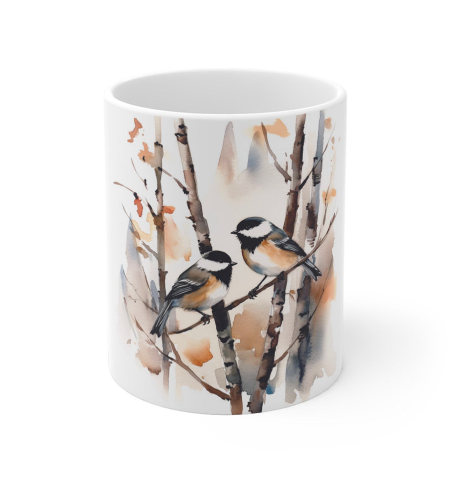 Chickadee, Birch Trees Watercolor Portraits Illustration, Black-capped ...