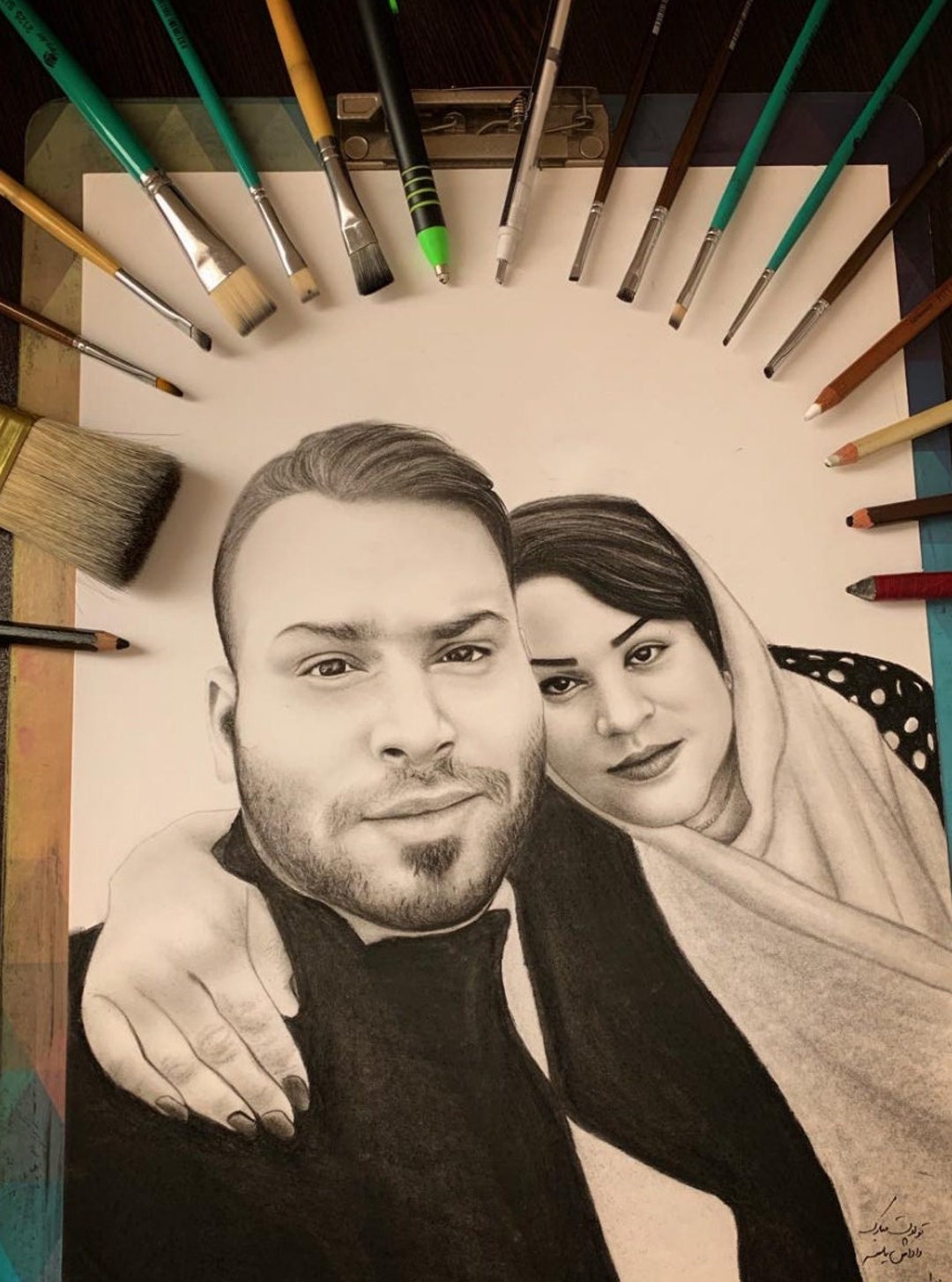 Graphite Portrait Pencil Two Faces 50x50cm - Etsy