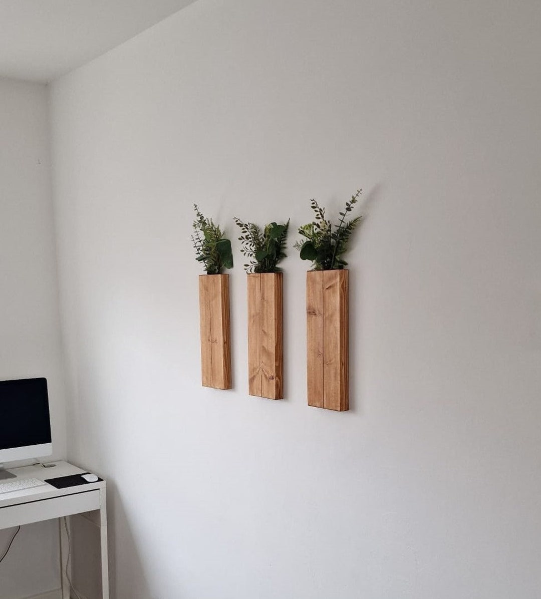 Wooden Wall Pockets for Plants Wooden Hanging Vase Handmade Unique Home ...