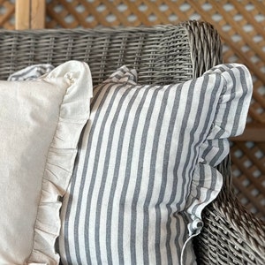 Soft Linen Ruffled Pillow Cover - Handmade Neutral Decorative Designer ...