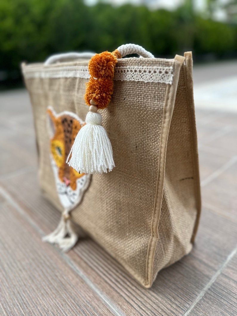 Tufted Beach Bag, Jute Tote, Embroidered Shoulder Bag, Bridesmaid Gift ...