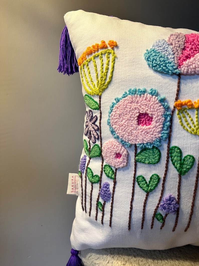 Floral Embroidered Throw Pillow Cover Decorative Hand Tufted - Etsy