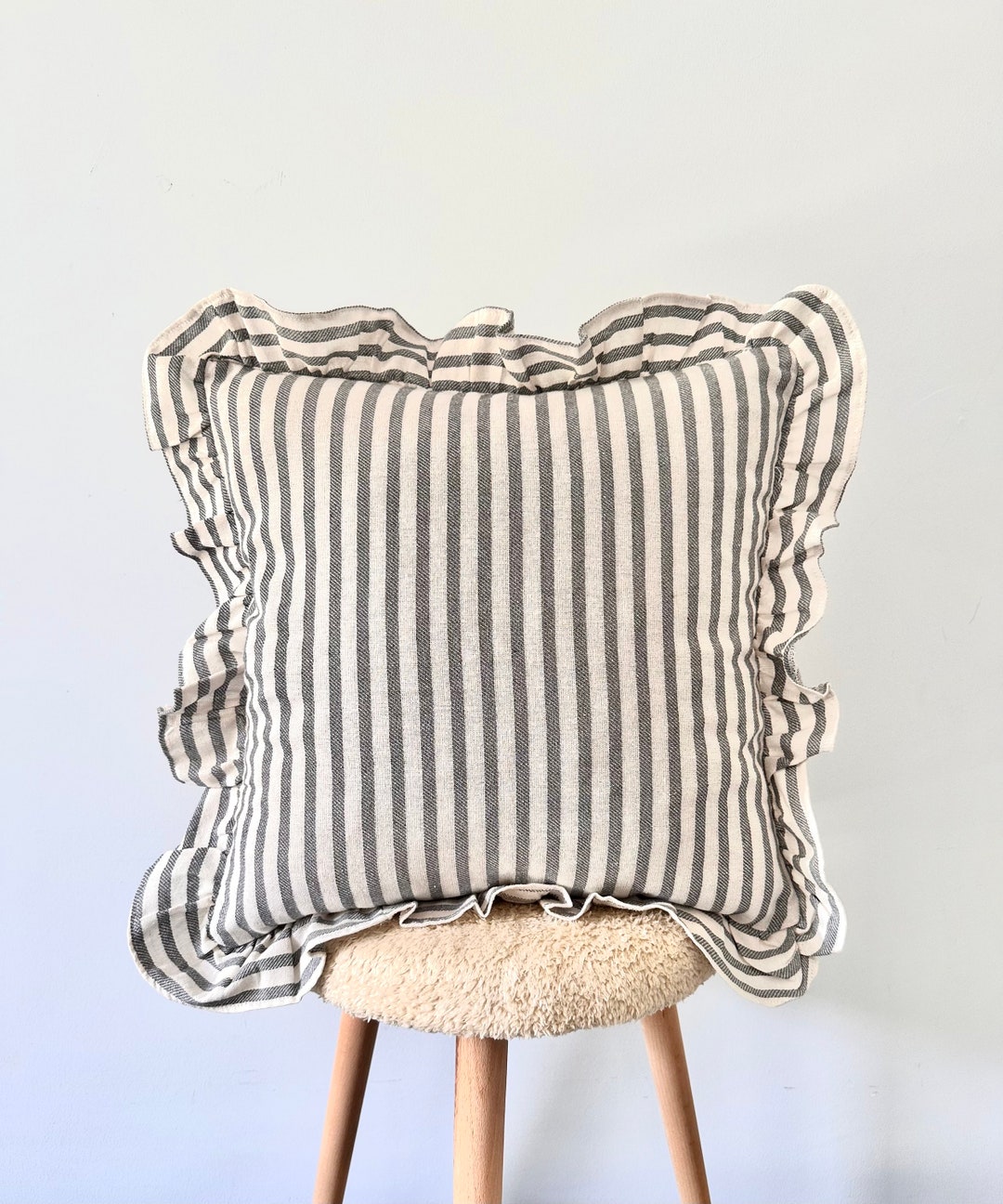 Soft Linen Ruffled Pillow Cover - Handmade Neutral Decorative Designer ...