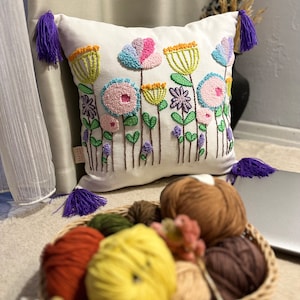 Floral Embroidered Throw Pillow Cover, Decorative Hand Tufted Pillow ...