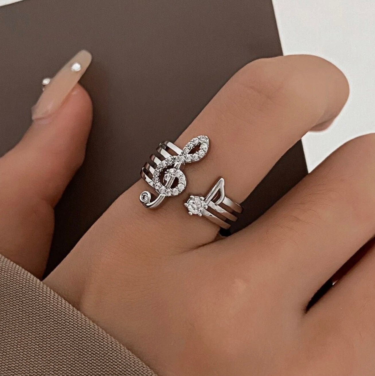 Rhinestone Music Note Cuff Ring - Etsy