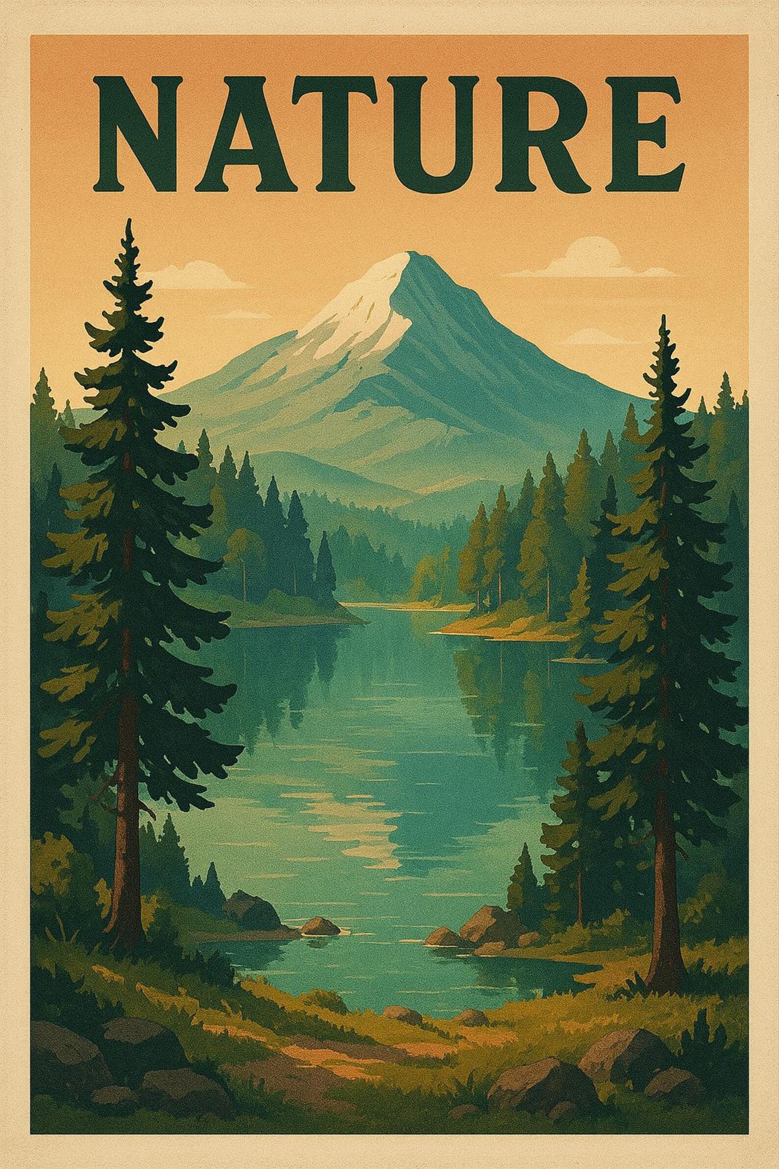Vintage Nature Poster – Digital Download Scenic Mountain Landscape ...