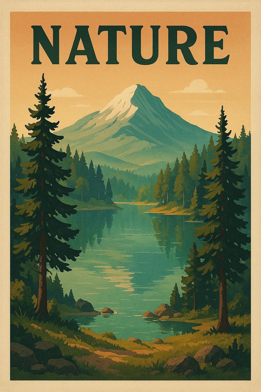 Vintage Nature Poster – Digital Download Scenic Mountain Landscape ...
