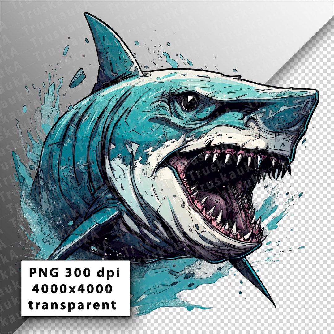 Angry Shark, PNG Without Background for Printing on Clothes Stickers ...