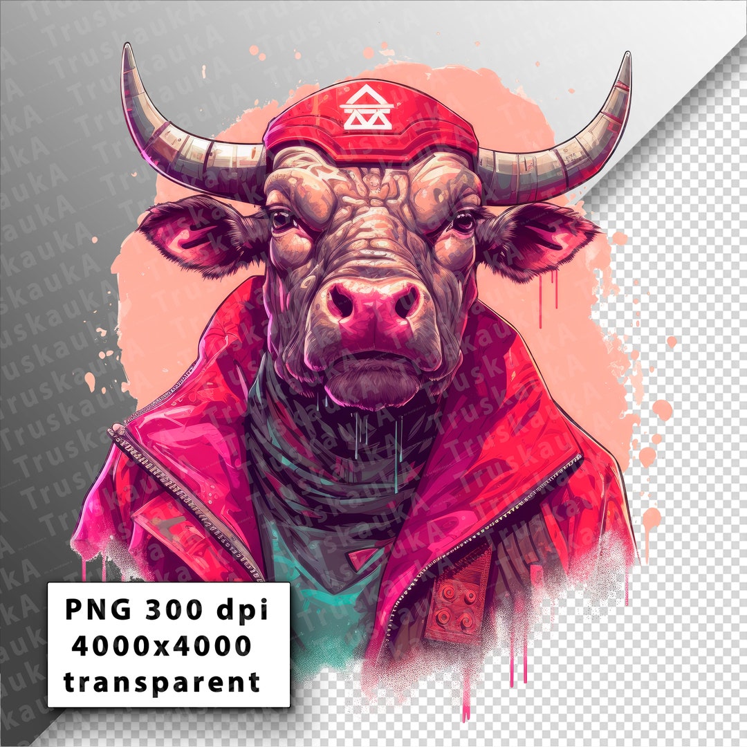 Serious Cow Hip-hop Cyberpunk 1 PNG Illustration in - Etsy